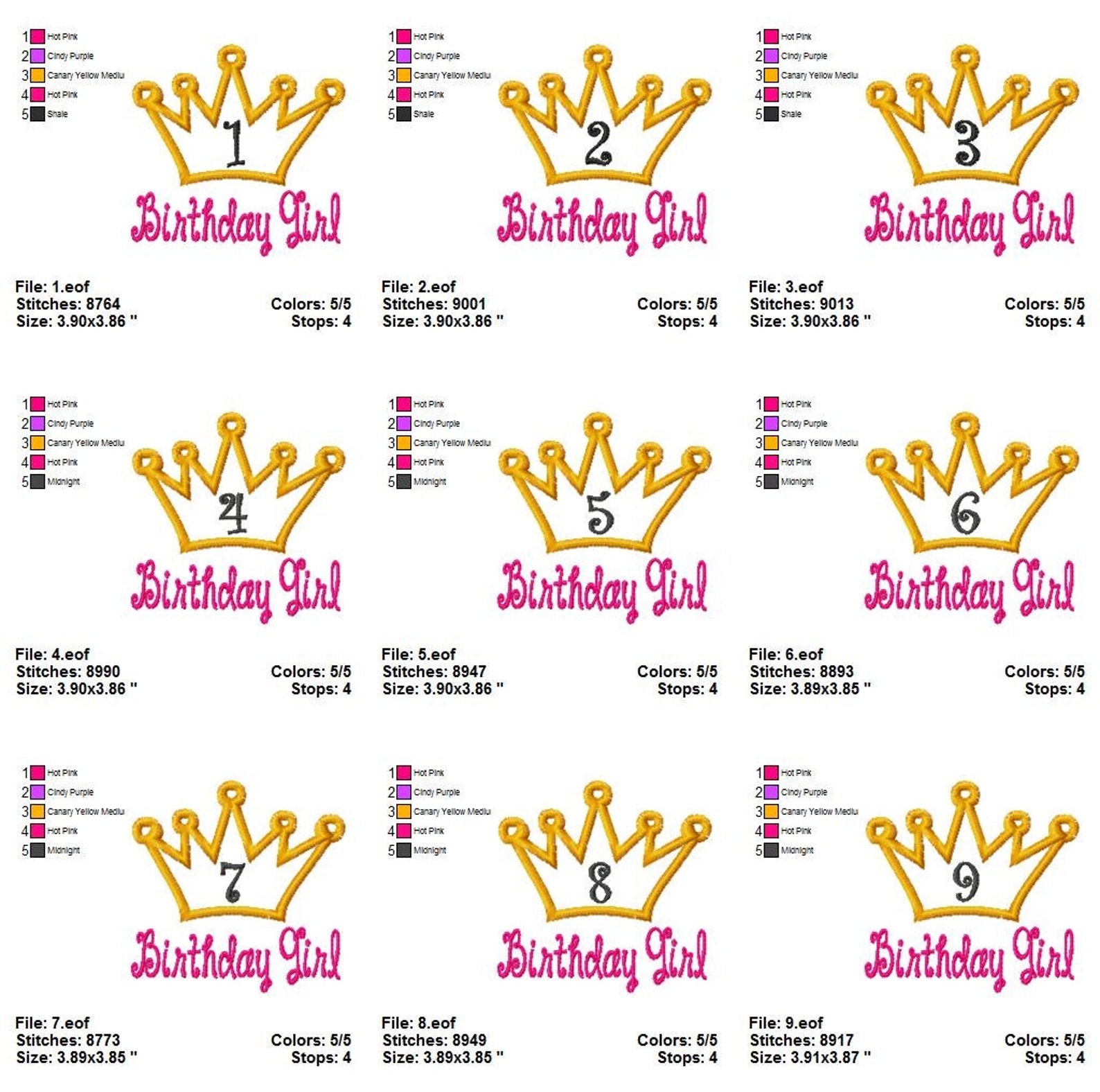 Birthday Girl Princess Crown Number Applique Machine - Etsy