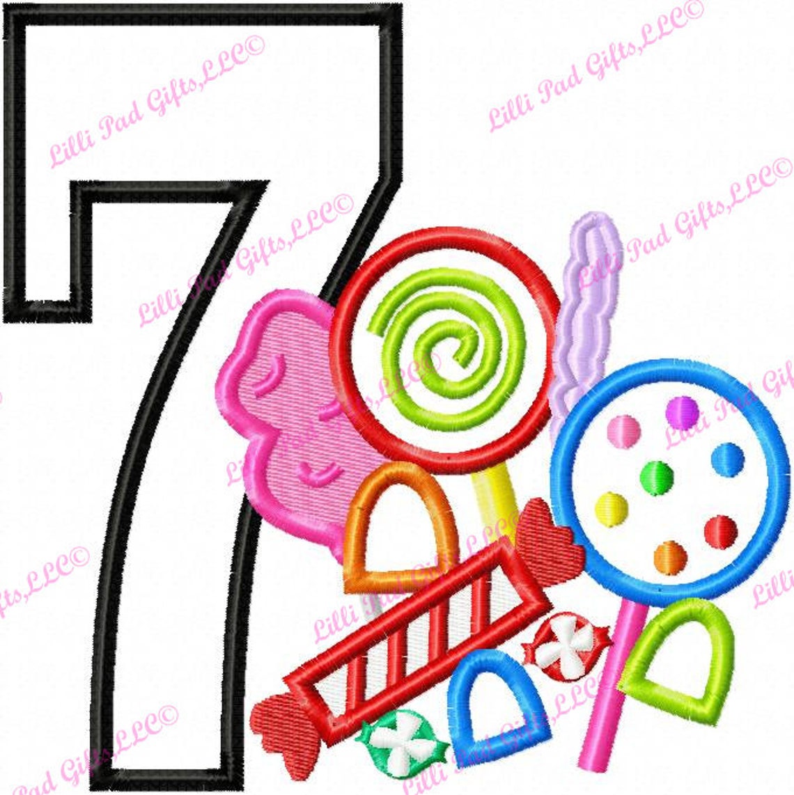 Candy Applique Number 7 Machine Embroidery Design 6 Sizes - Etsy