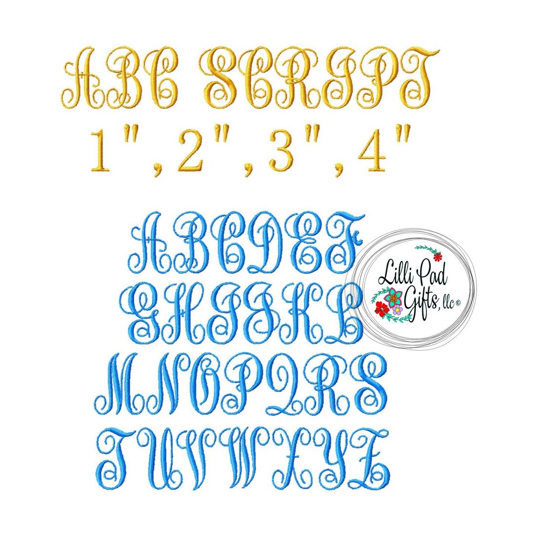 ABC Script - BX - Machine Embroidery Font - Sizes 1",2",3",4" BUY 2 Get ...