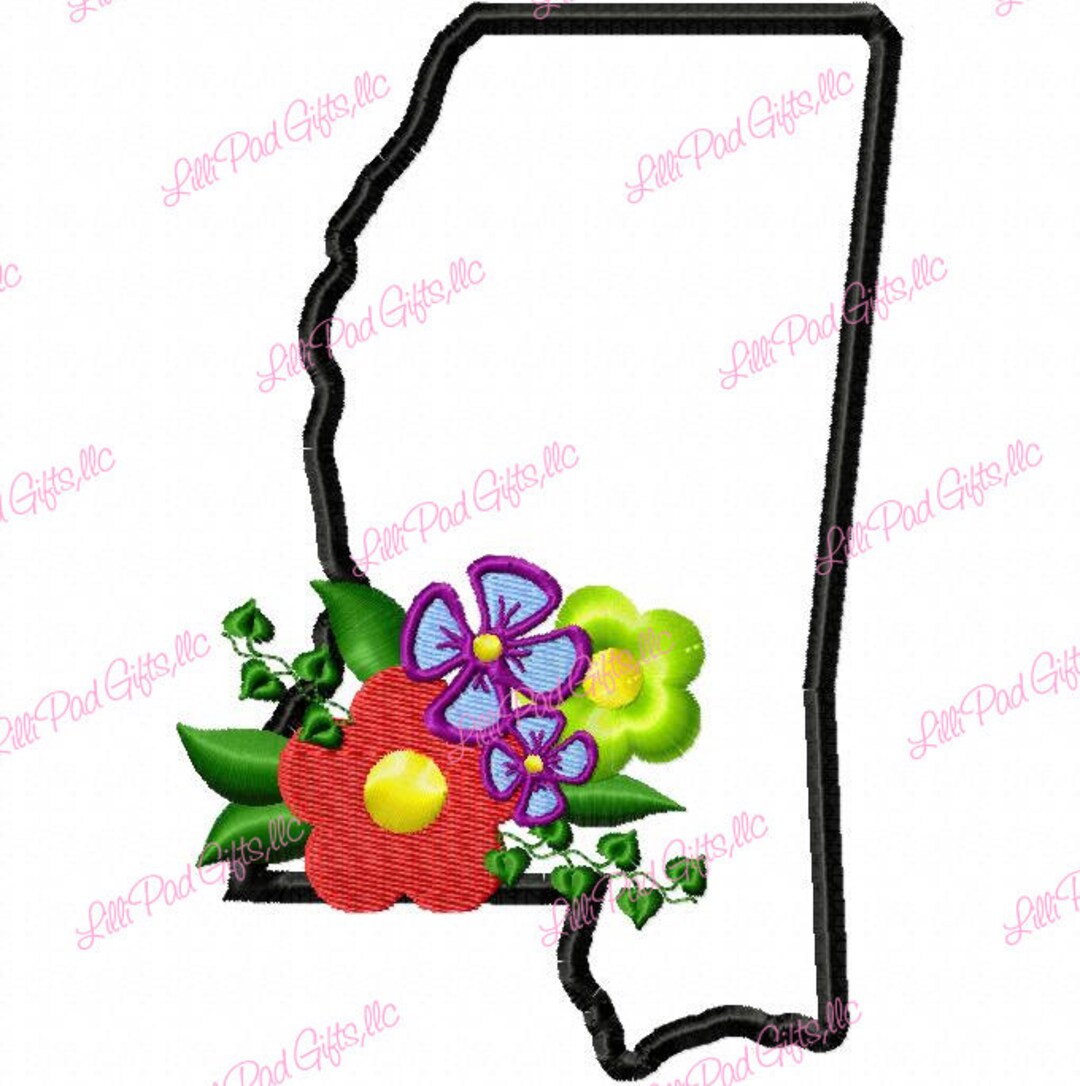 Mississippi-flowers - Applique - Machine Embroidery Design - 7 Sizes ...
