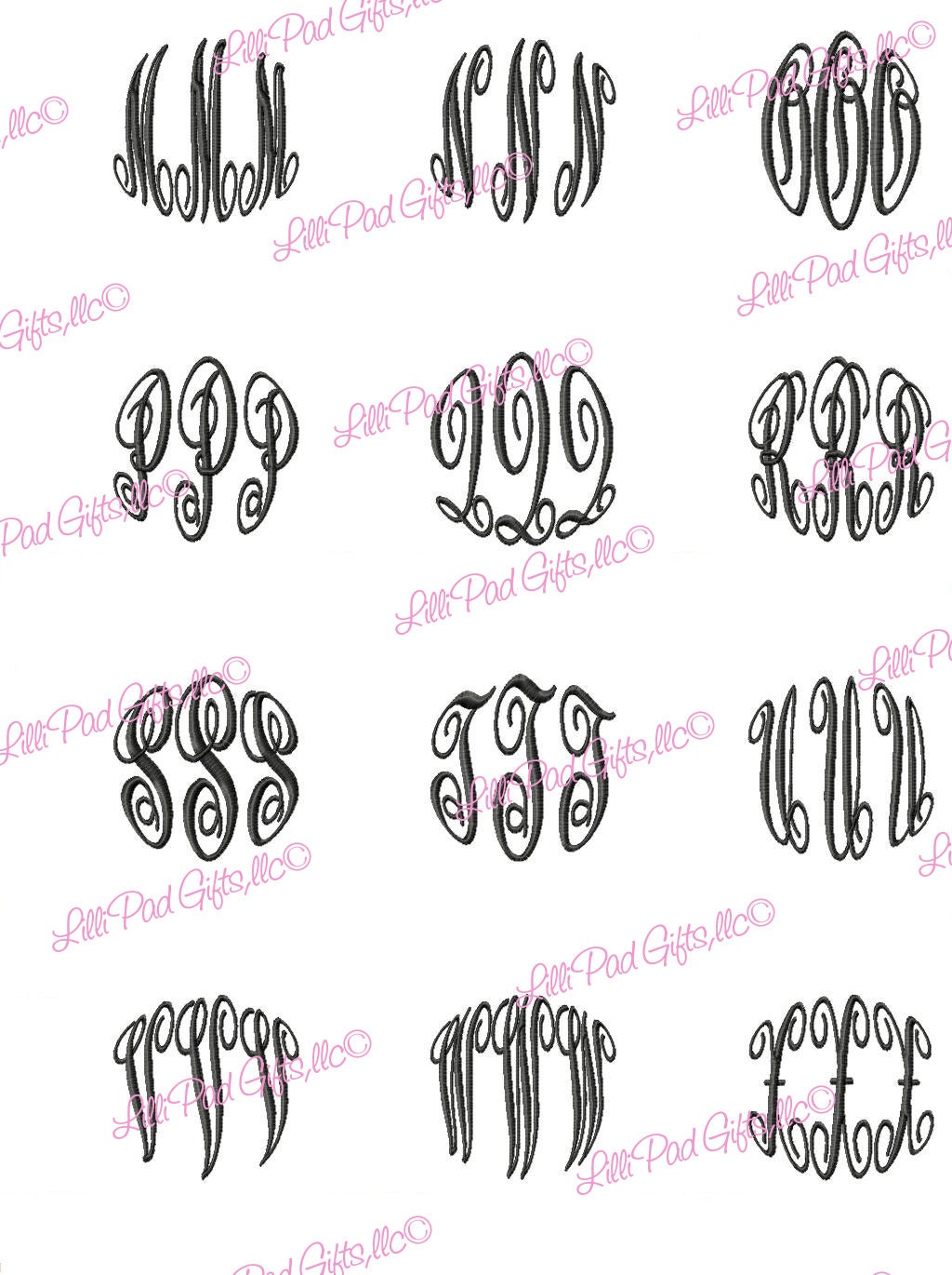 ABC Script Circle Monogram Font - BX - Sizes 4