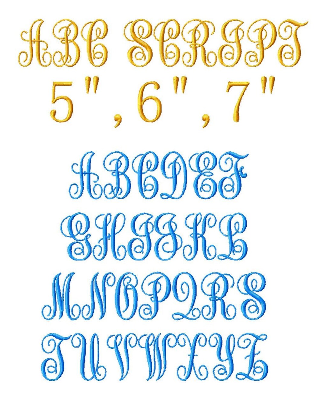 JUMBO ABC Script Machine Embroidery Font - 4 Sizes - 5",6",7" and 5x7 ...