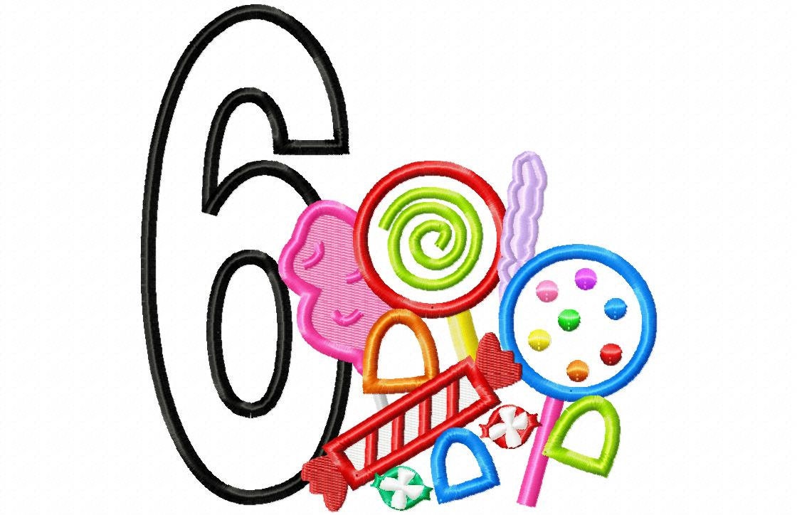 Candy Applique Number 6 Machine Embroidery Design 6 Sizes | Etsy
