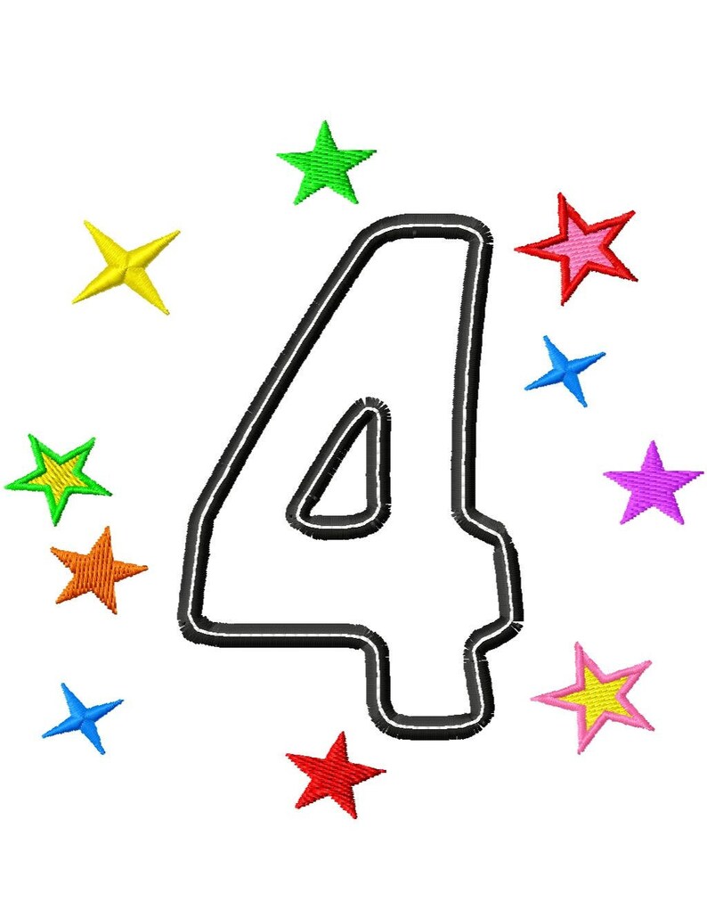 Stars Applique Numbers - Machine Embroidery Design - 4",5",6" 5x7 Hoop ...