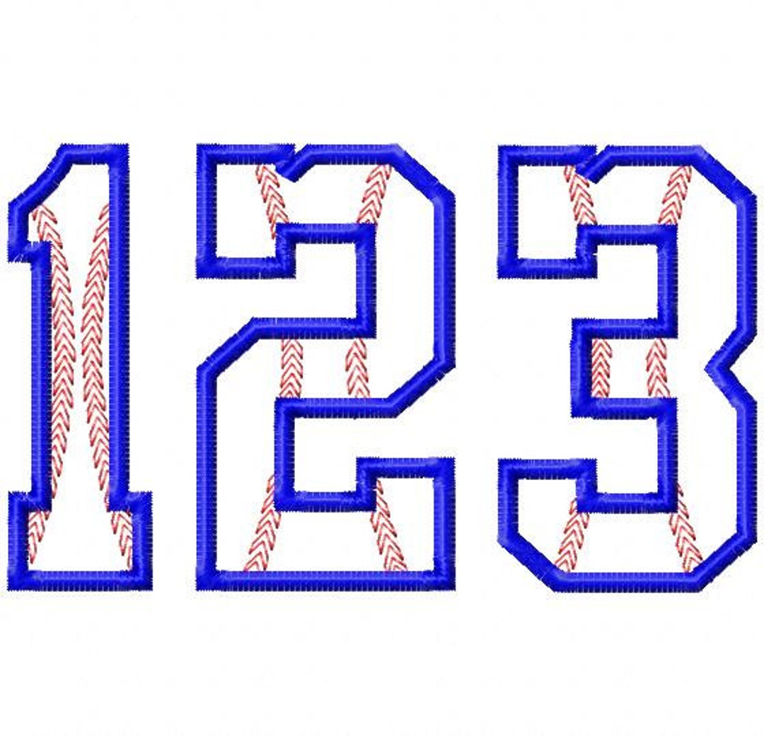 Baseball Stitch Applique NUMBER Set - Machine Embroidery Design - 4", 5 ...