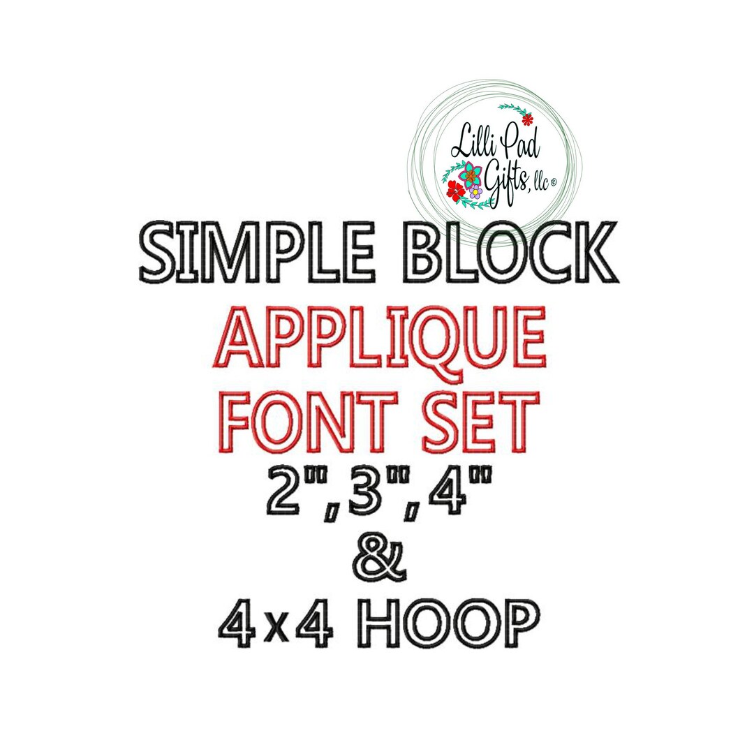 Simple Block 2-4 Inch Applique Font Set - Machine Embroidery Design- 2 ...