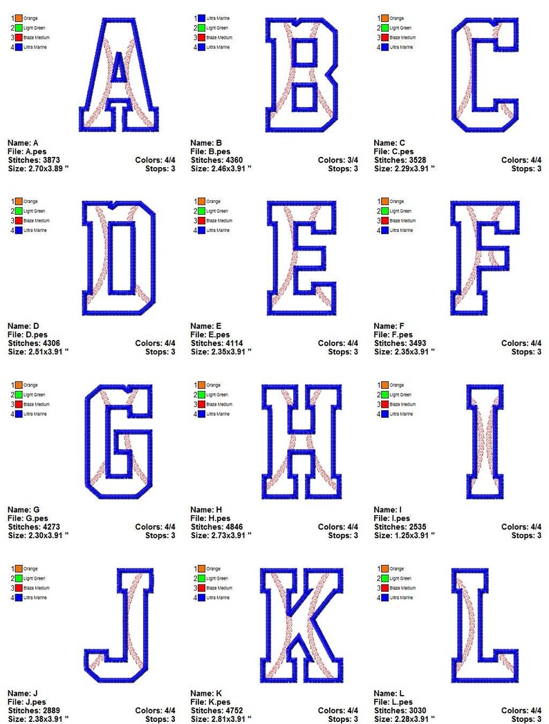 Baseball Stitch Applique Font Set Machine Embroidery Design - Etsy