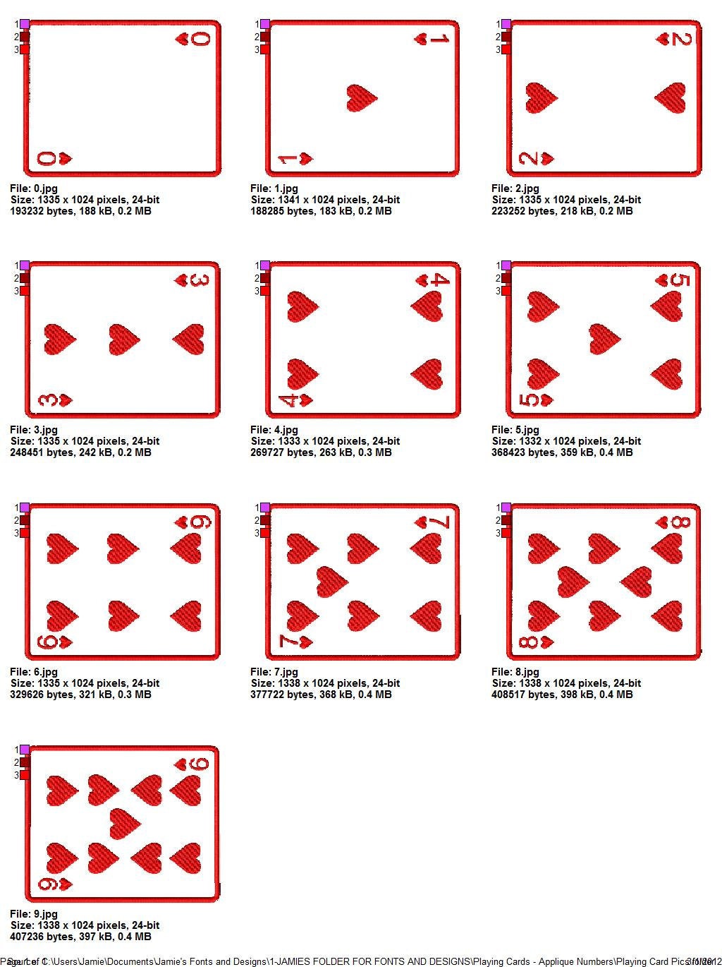 Playing Cards Hearts Applique with Numbers 0-9 Machine | Etsy