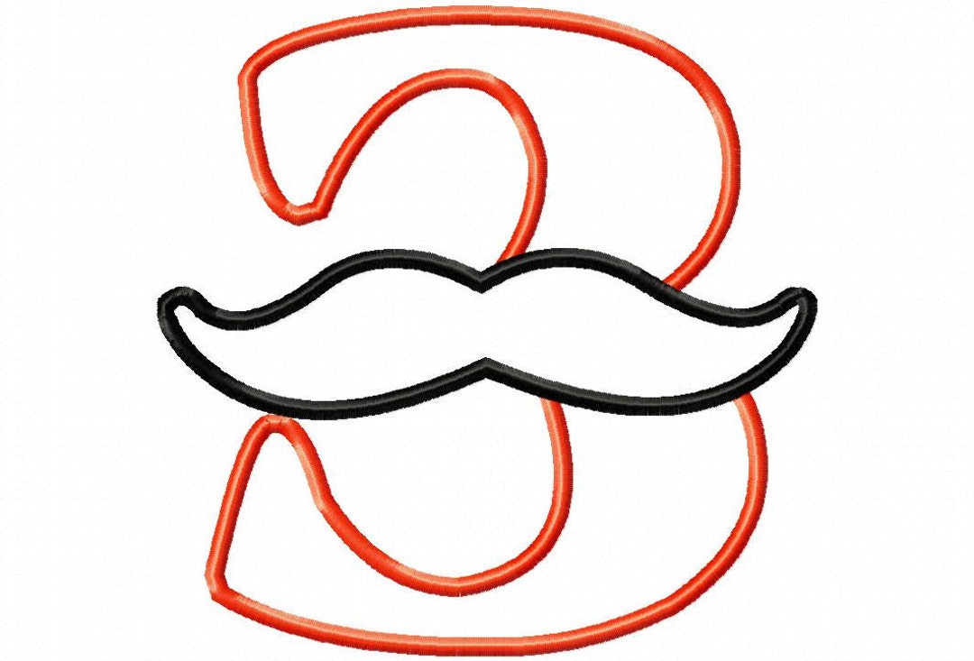 Mustache Number 3 Applique - Machine Embroidery Design - 5 Sizes - Etsy