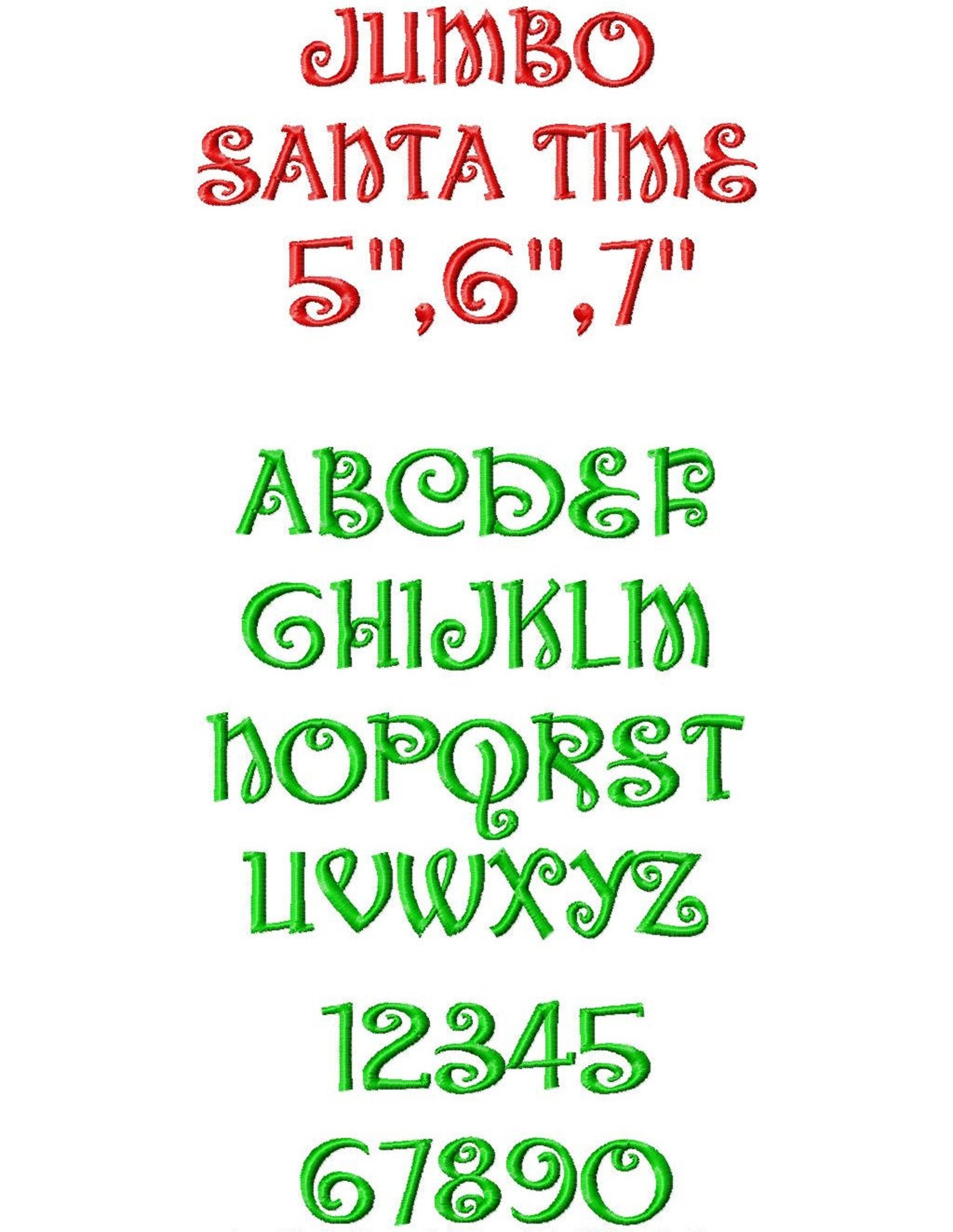JUMBO Santa Time Machine Embroidery Font - Sizes 5",6",7" BUY 2 Get 1 ...