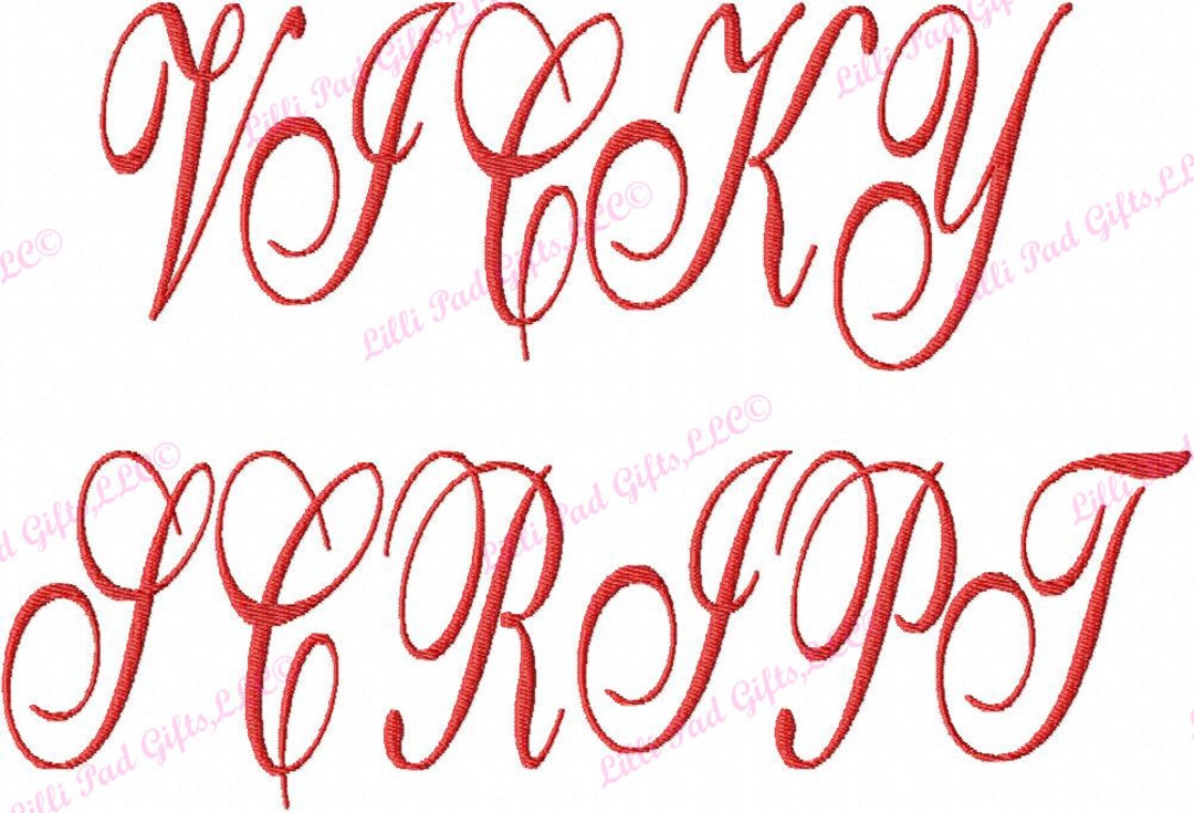 JUMBO Vicky Script Machine Embroidery Font - Sizes 5",6",7", and 5x7 ...