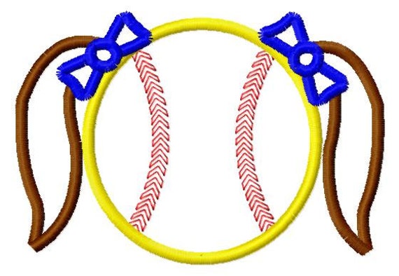 Pig Tail Softball Applique ONLY Machine Embroidery | Etsy