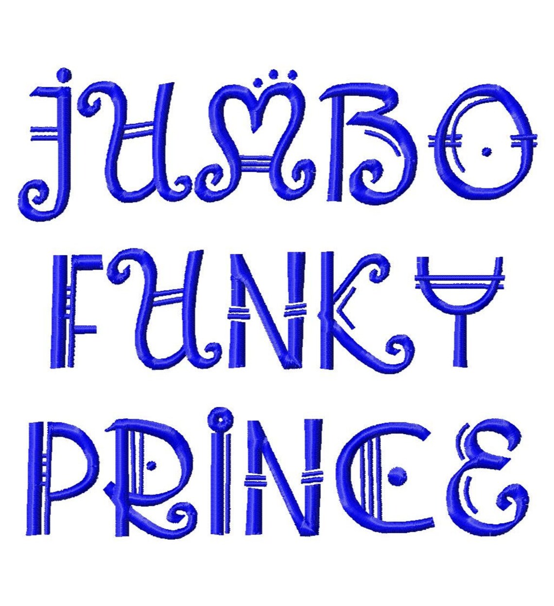 JUMBO Funky Prince Machine Embroidery Font - Sizes 5",6",7" - BUY 2 Get ...