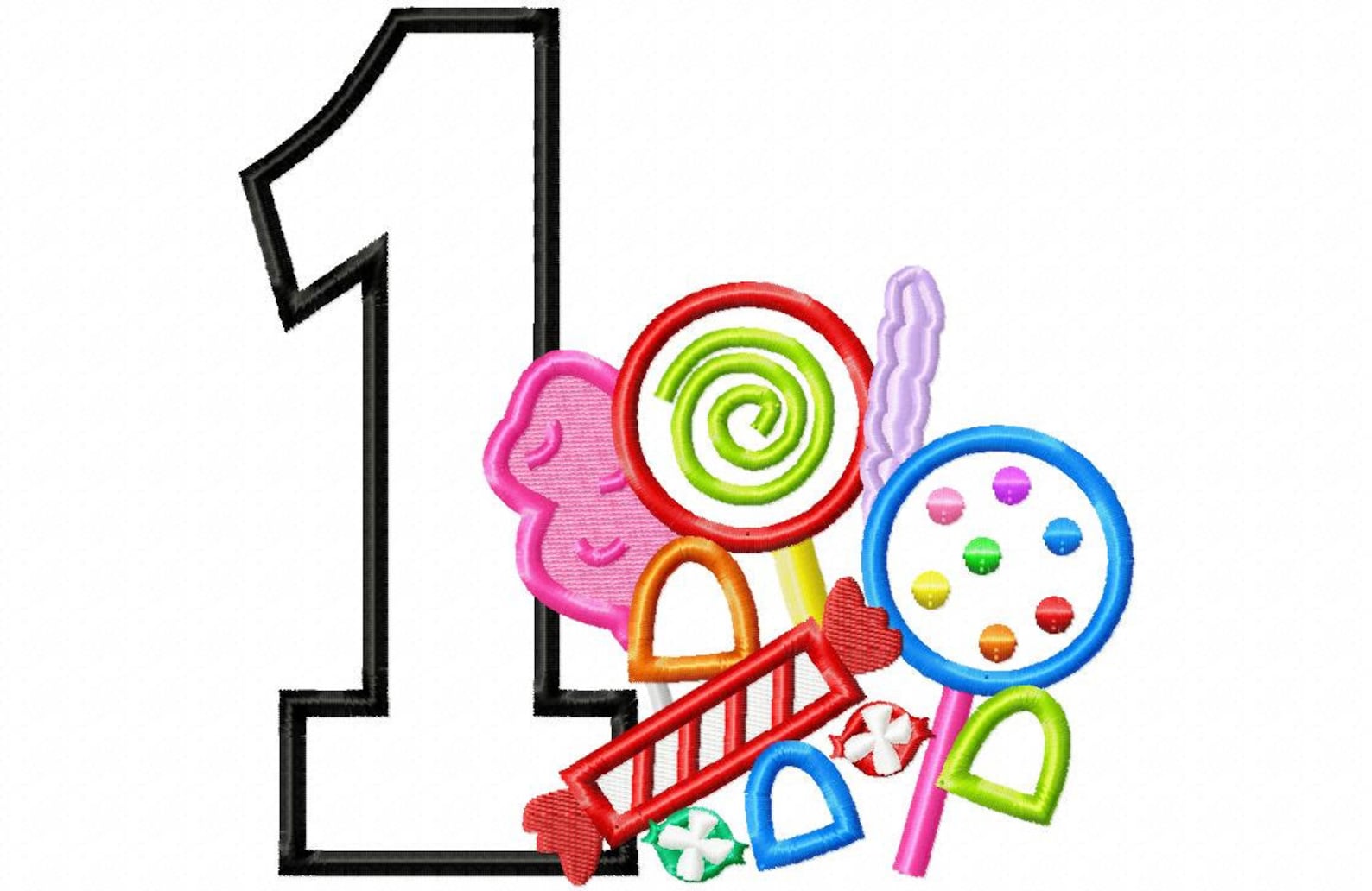 Candy Applique Number 1 Machine Embroidery Design 4 Sizes - Etsy