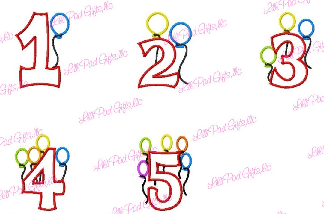 Balloon NUMBER Set -1-5 - Applique - Machine Embroidery Design - 4x4 ...