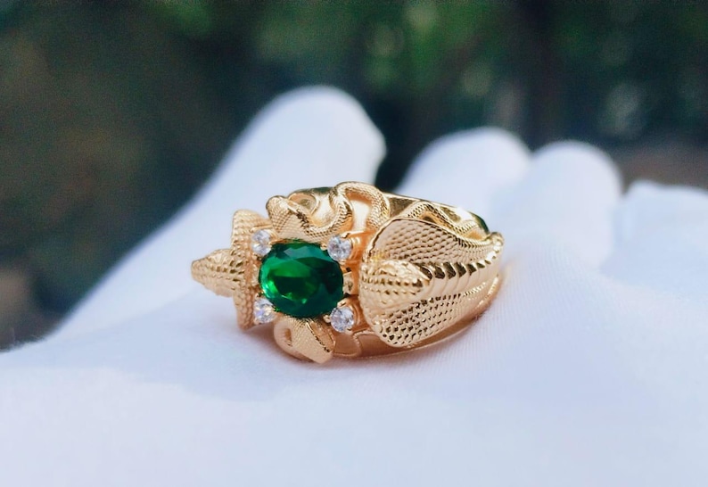 Emerald & Diamond Snake Ring, 14kt Gold Over Sterling Silver - Etsy