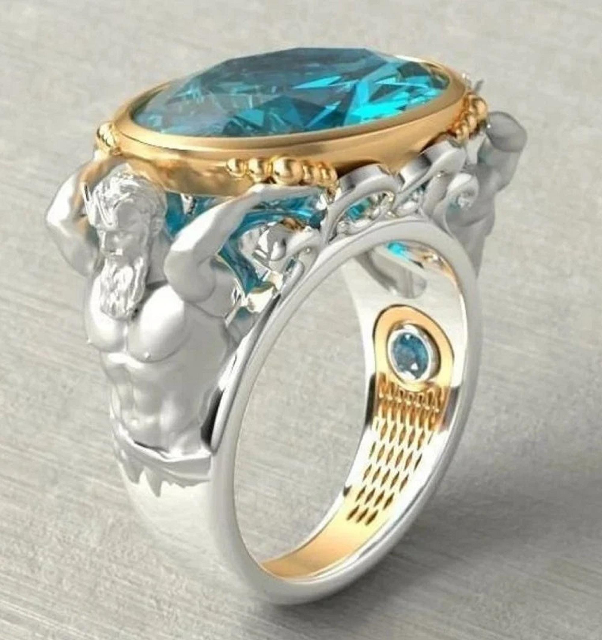 Poseidon Aquamarine Ring, 14K Gold Over Sterling Silver, Greek ...