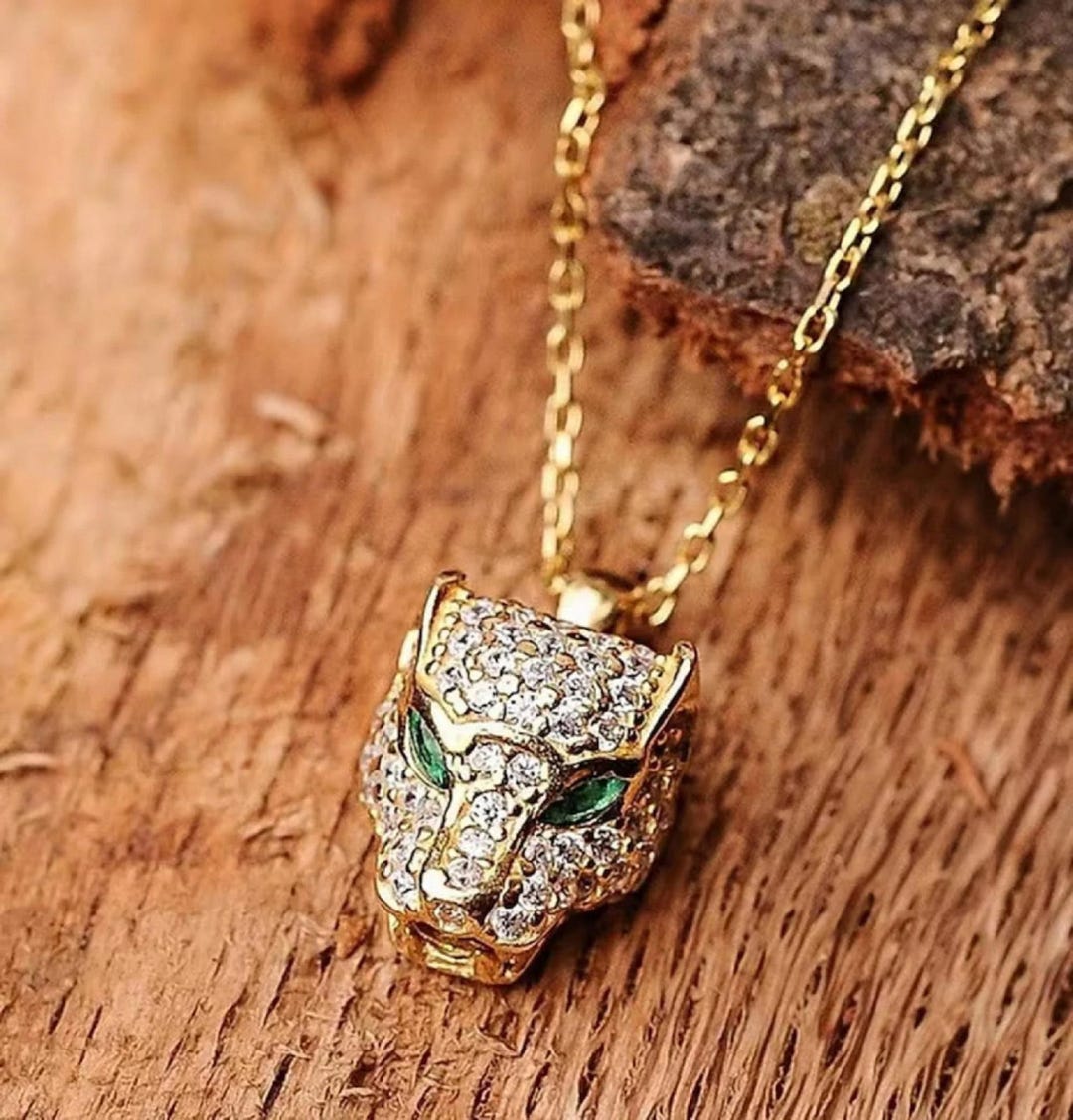 Handmade Sterling Silver Leopard Head Necklace, Diamond Pendant - Etsy