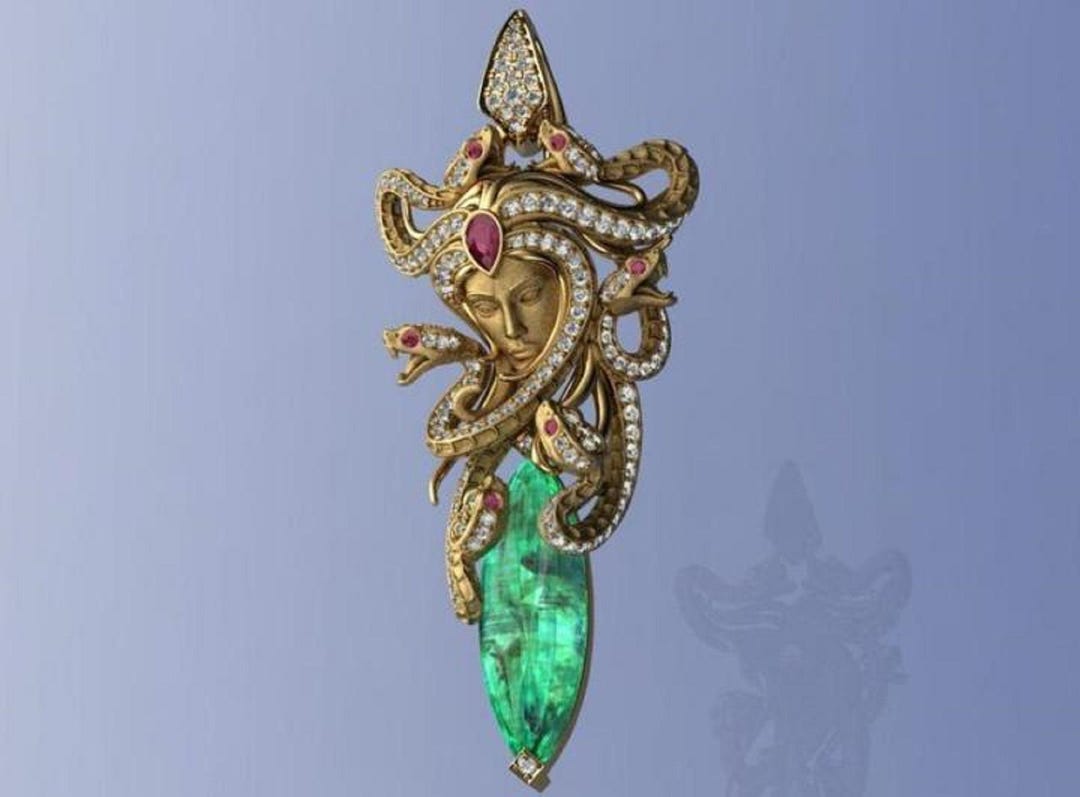 Handmade Medusa Pendant Necklace, 925 Sterling Silver, Emerald, Ruby ...