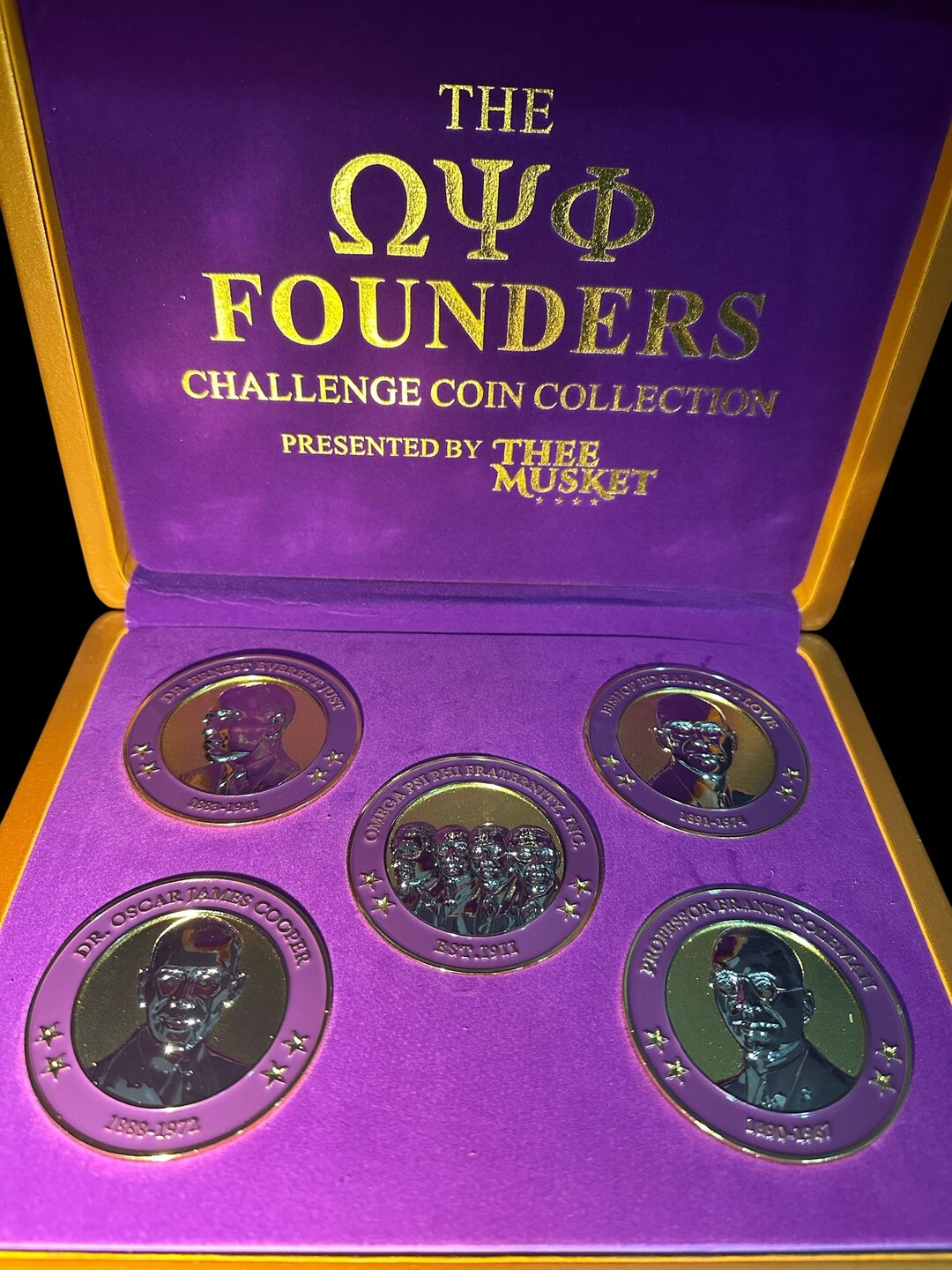 Omega Psi Phi Founders Coin Set | 1911 Challenge Coins With Display Box ...