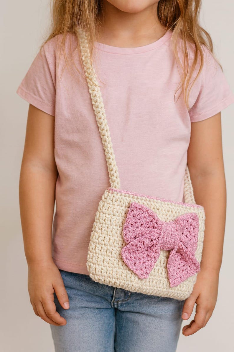 Handmade Crochet Big Bow Shoulder Purse, Knit Tote for Kids and Women ...