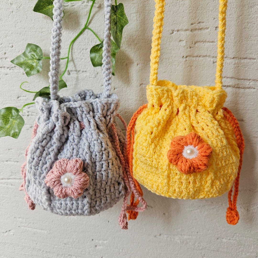 Handmade Crochet Flower Bag, Pastel Drawstring Purse, Cute Girl Style ...