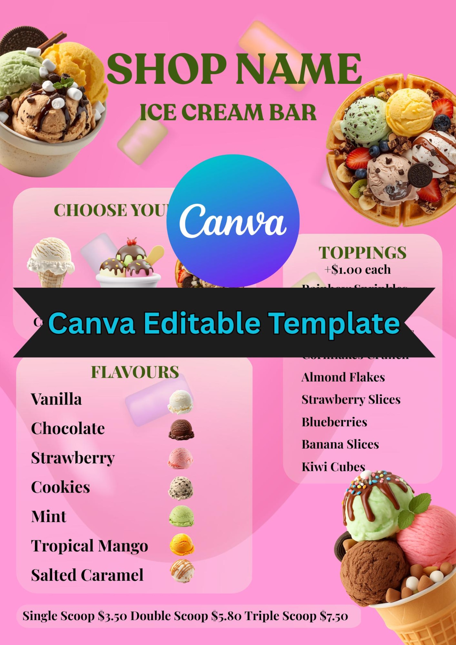Ice Cream Menu, Food Menu, Flyer, Restaurant Menu, Editable and ...