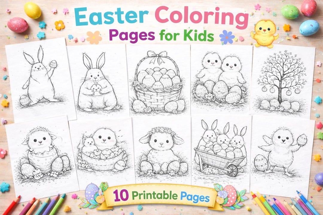 Easter Coloring Pages for Kids Printable Spring Chick & Bunny Animals ...