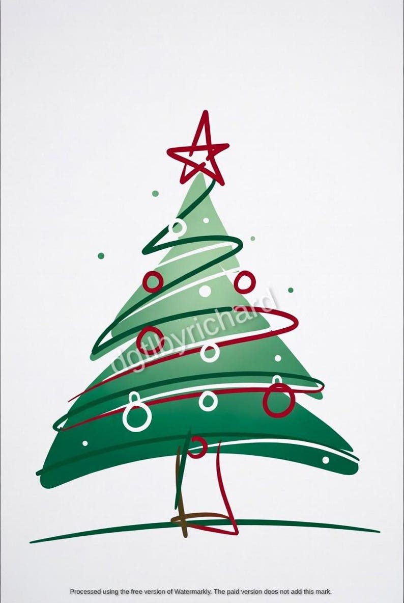 10 Line Art Christmas Tree Clipart, Minimalistic, Printable Watercolor ...