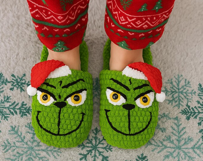 Grinch Slippers Crochet Pattern, Christmas Holiday House Shoes (PDF ...