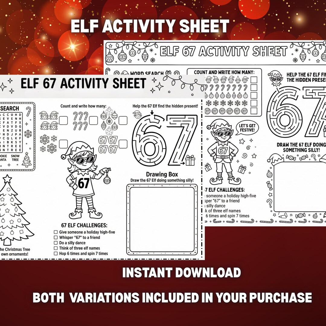 Elf 67 Activity Sheet Printable | Funny Elf Ideas | Elf Arrival Ideas ...