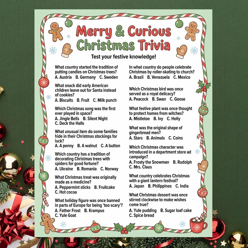 Christmas Trivia Game, Fun Facts Christmas Trivia Game Friendsmas Game ...