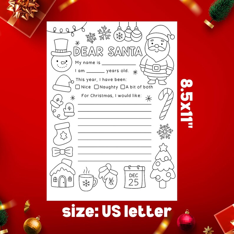 Letter to Santa Coloring Page Printable, Dear Santa Letter Template ...