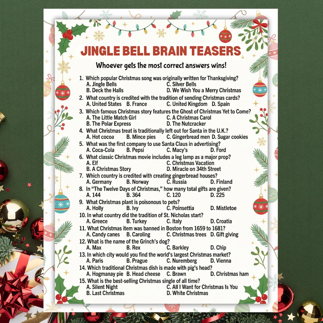 Fun Facts Christmas Trivia Game Friendsmas Game Kids Winter Class Party ...