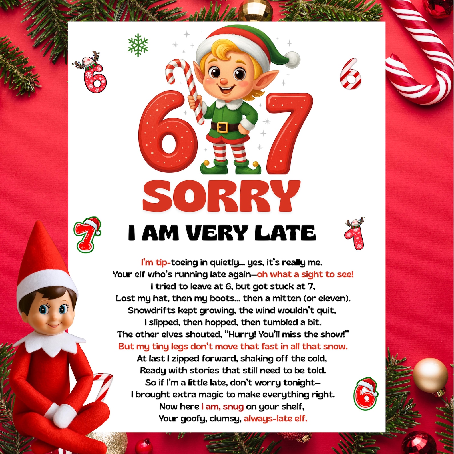 Printable 6-7 Elf Late Arrival Letter, Elf 67, Six Seven Trending Meme ...