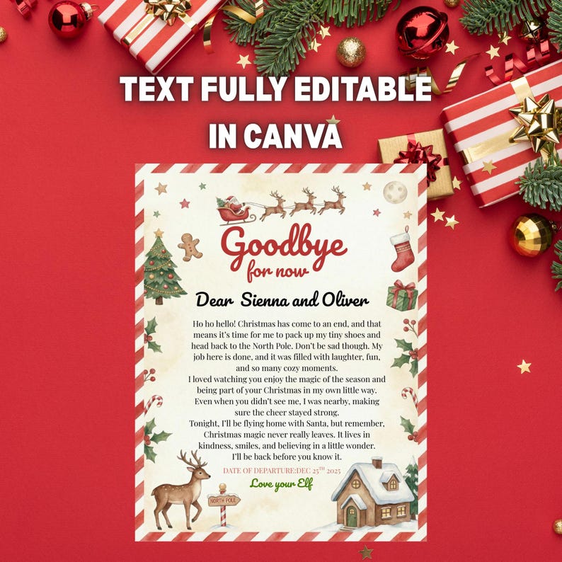 Editable Elf Goodbye Letter Printable Elf Goodbye Letter Christmas Elf ...