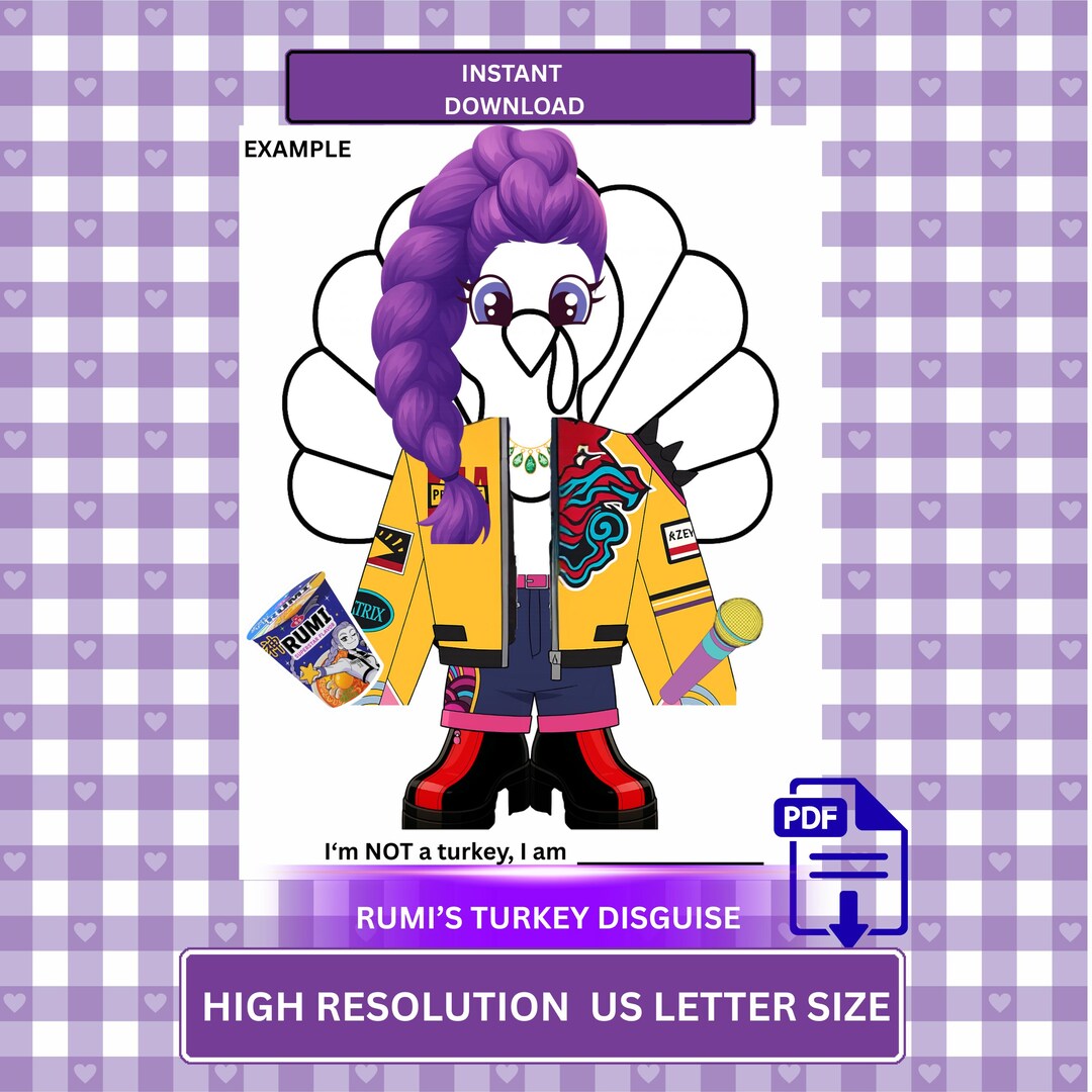 KPOP Demon Hunters Turkey Disguise Printable, Rumi Turkey Disguise ...