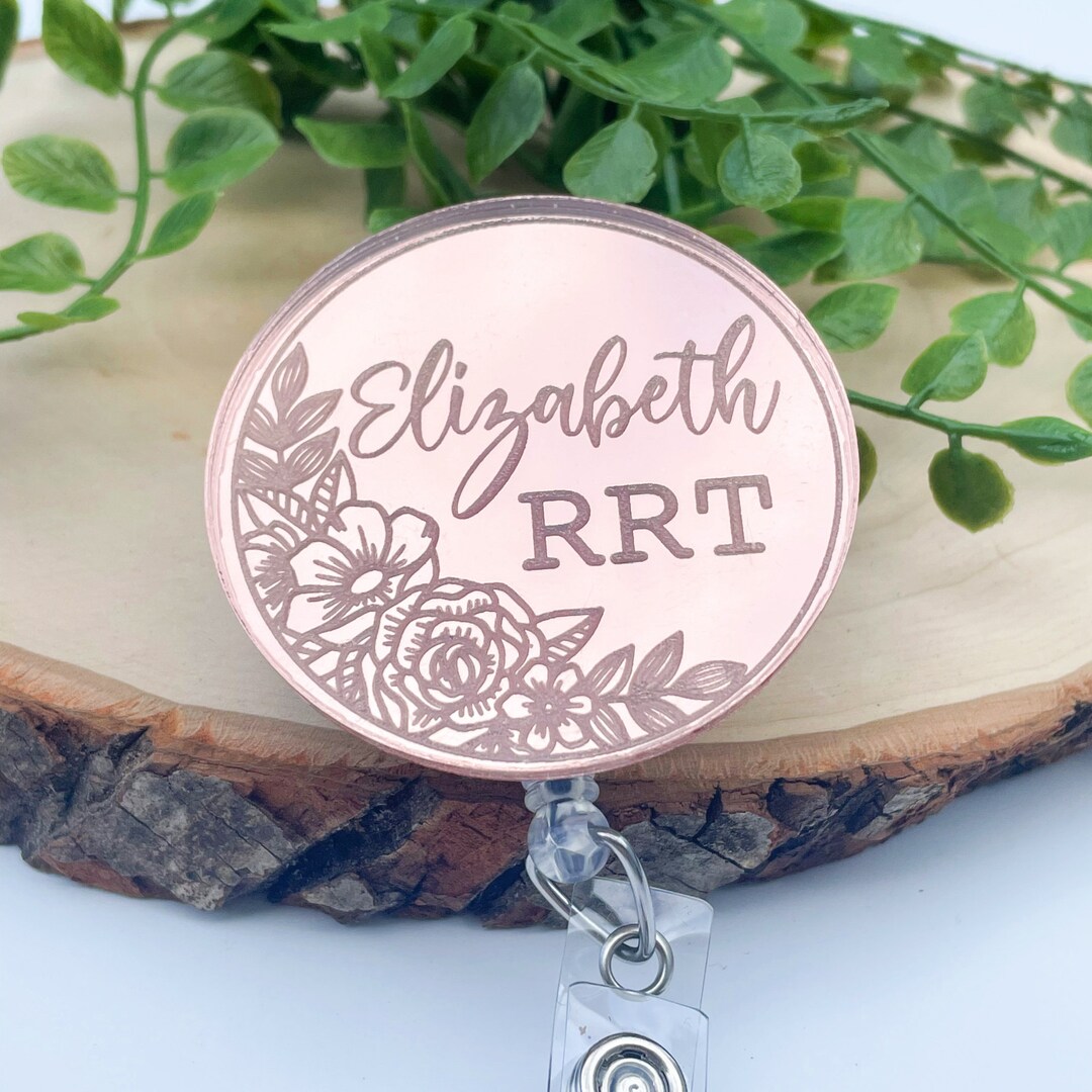 Personalized Rose Gold Badge Reel - Floral Badge Reel With Name - RN ...