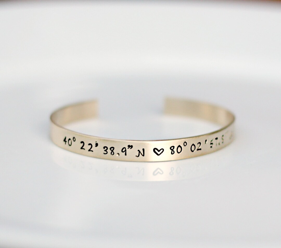 Gold Coordinate Bracelet - GPS Coordinate Bracelet - Gold Cuff Bangle ...