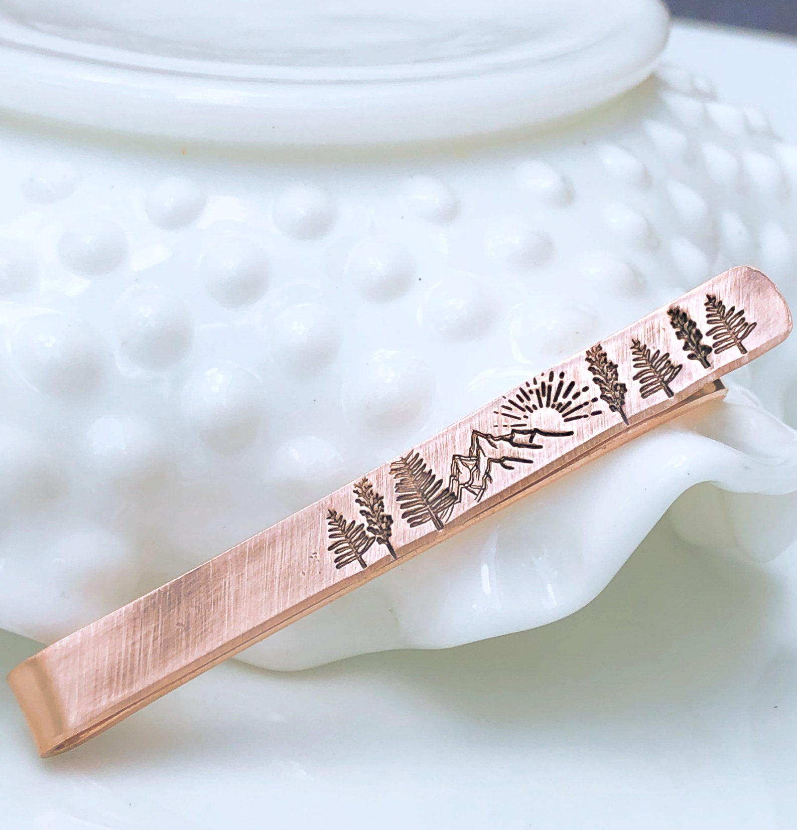 Mountain Tie Bar - Men's Rustic Copper Tie Bar - Nature Scene Tie Bar ...