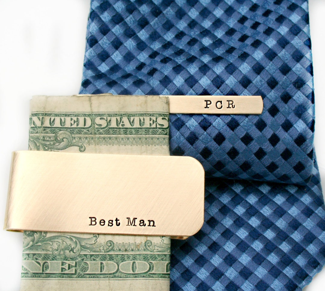 Personalized Brass Money Clip and Tie Bar Set - Groomsmen Gift - Etsy