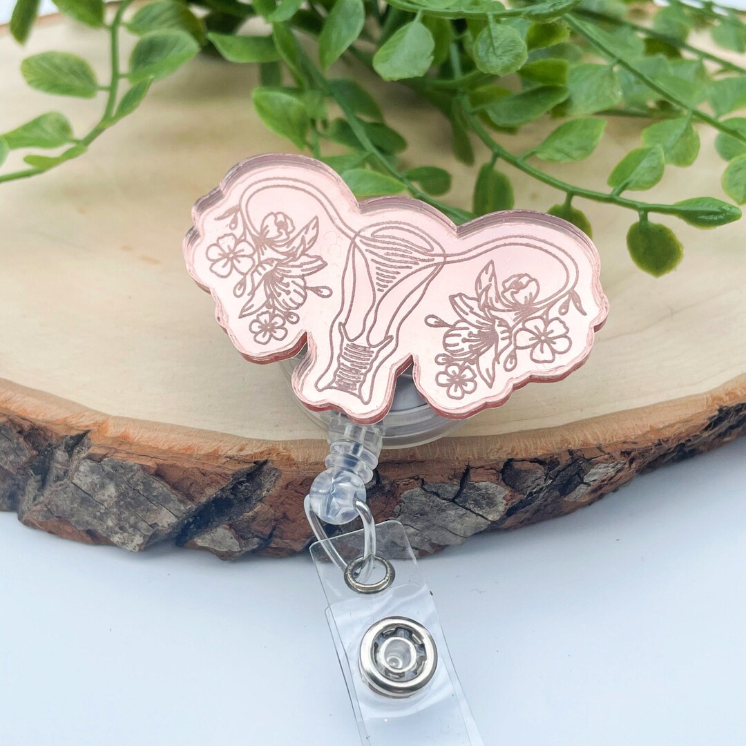 Floral Uterus Badge Reel Rose Gold Badge Reel L&D Badge Reel Labor and ...