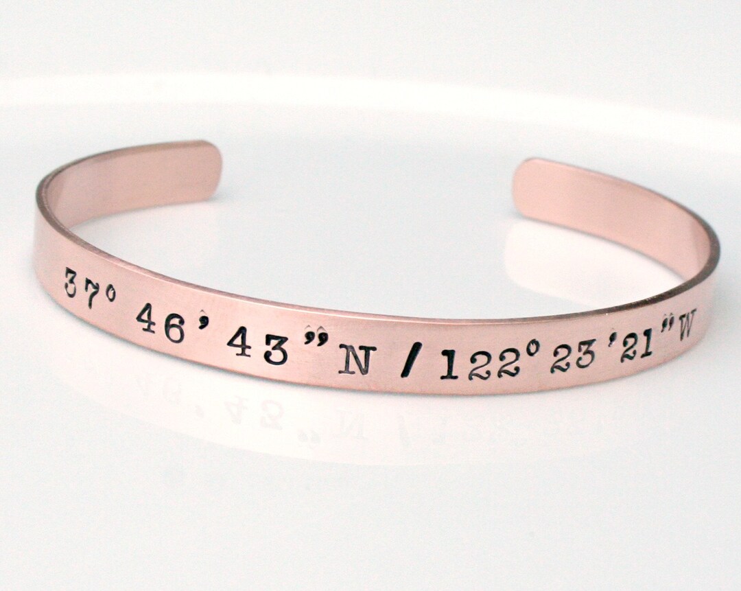 Coordinate Bracelet - Location Jewelry - Copper Bracelet - Latitude ...
