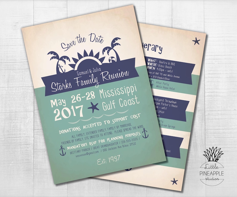 Retro Beach Family Reunion Invite With Itinerary DIY Printable - Etsy