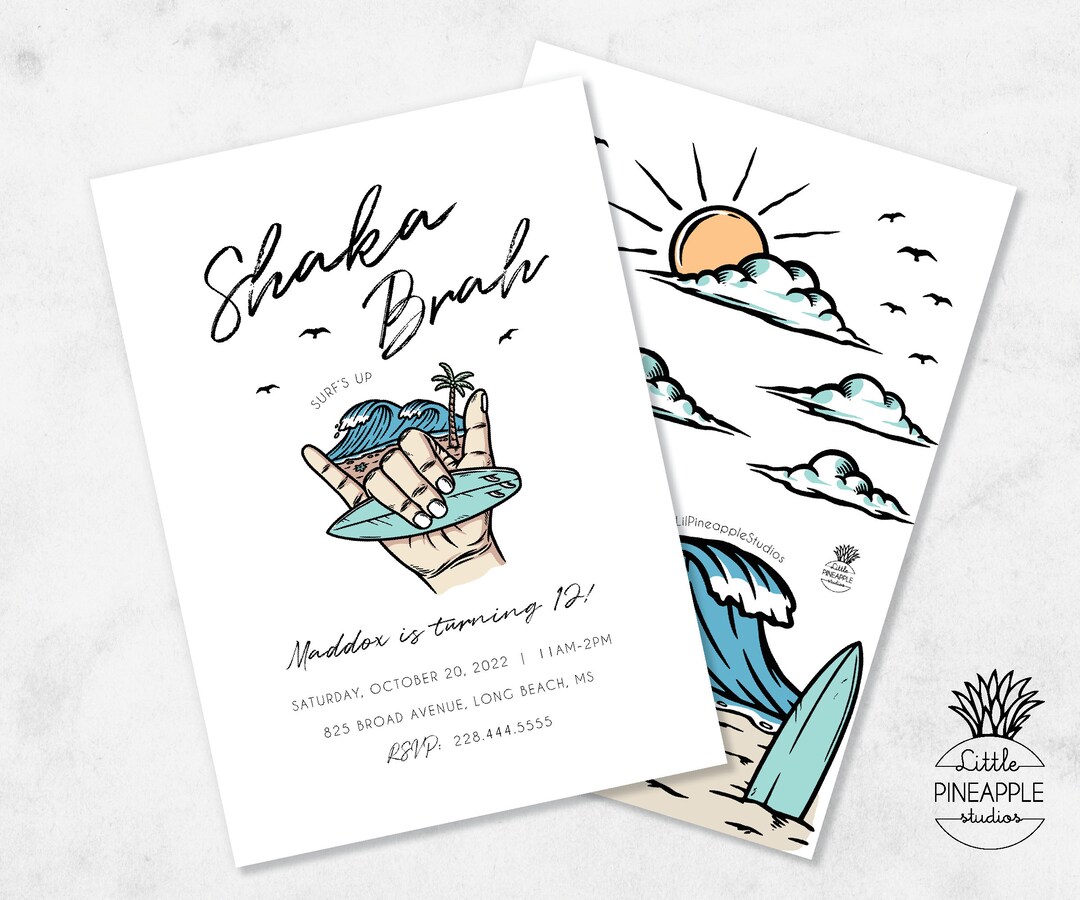 Shaka Brah Surf Minimalist Birthday Party Invite I EDIT, YOU PRINT - Etsy