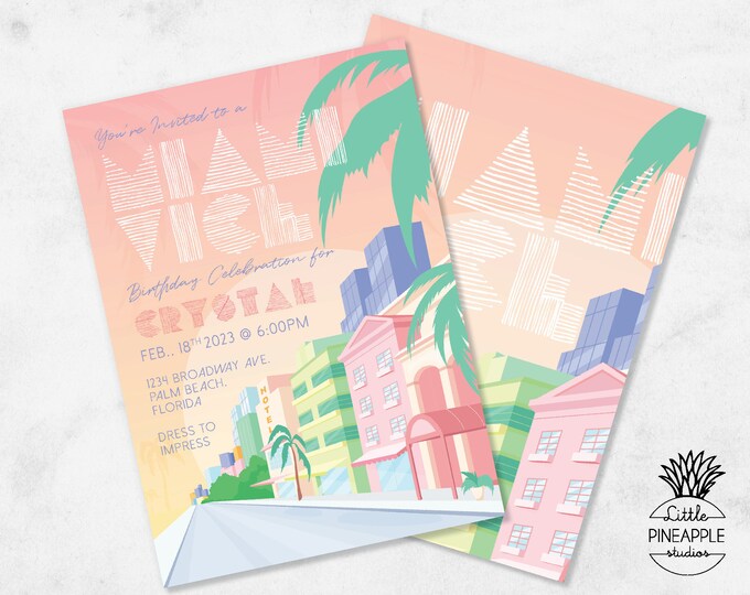 Miami Vice South Beach Birthday Party Invite I EDIT, YOU PRINT - Etsy