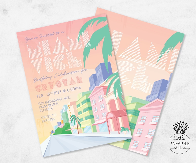 Miami Vice South Beach Birthday Party Invite I EDIT YOU PRINT - Etsy
