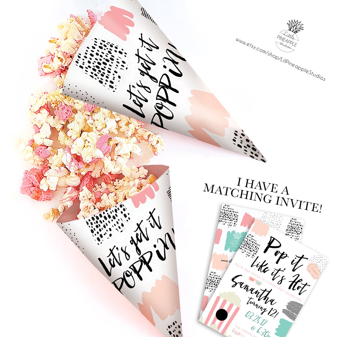Pop It Like It's Hot Movie Night Popcorn Party Popcorn Cone DIY Instant ...