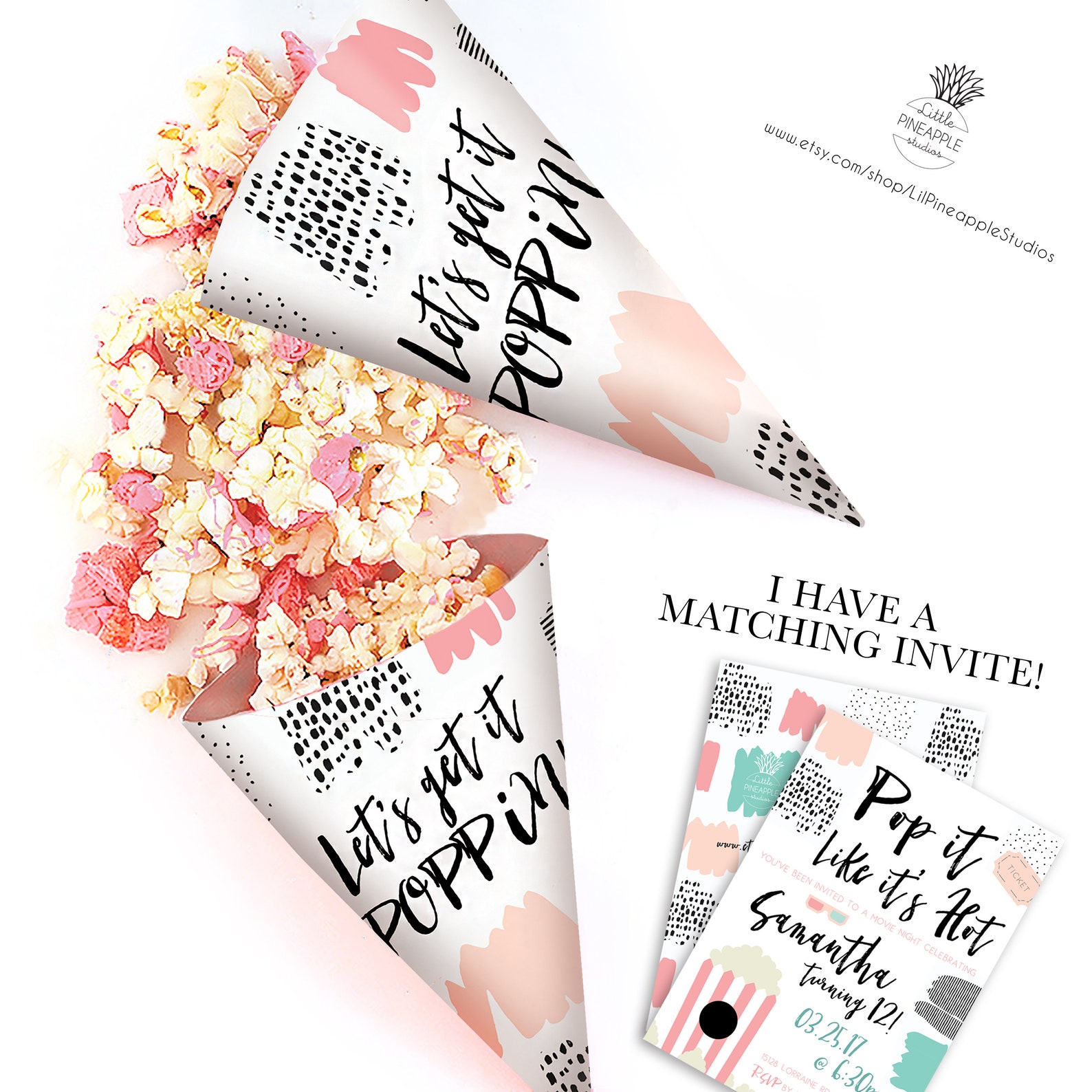 Pop It Like It's Hot Movie Night Popcorn Party Popcorn Cone DIY Instant ...