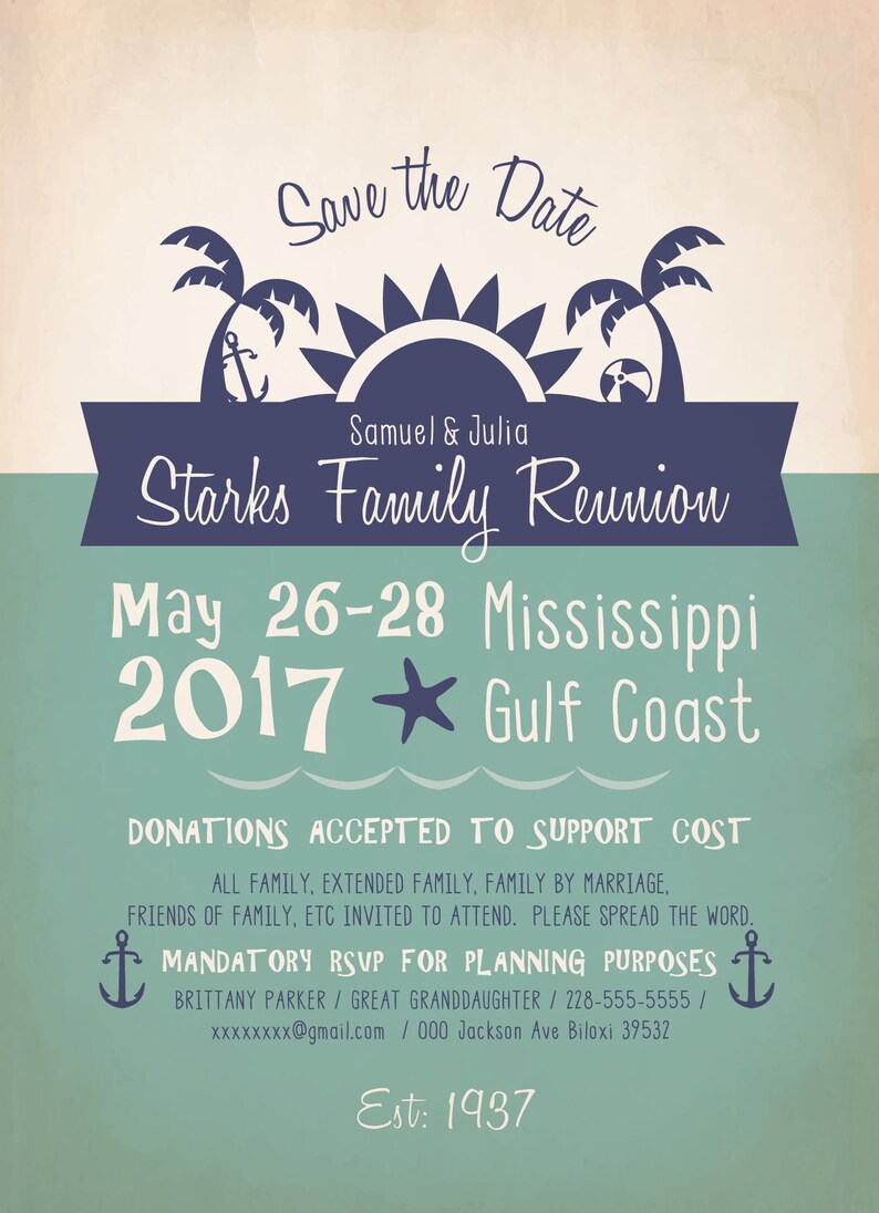 Retro Beach Family Reunion Invite With Itinerary DIY Printable - Etsy
